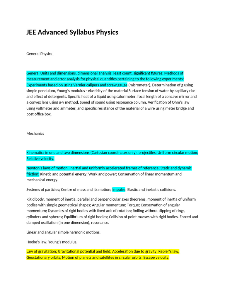 JEE Advanced Syllabus CHECKLIST | PDF