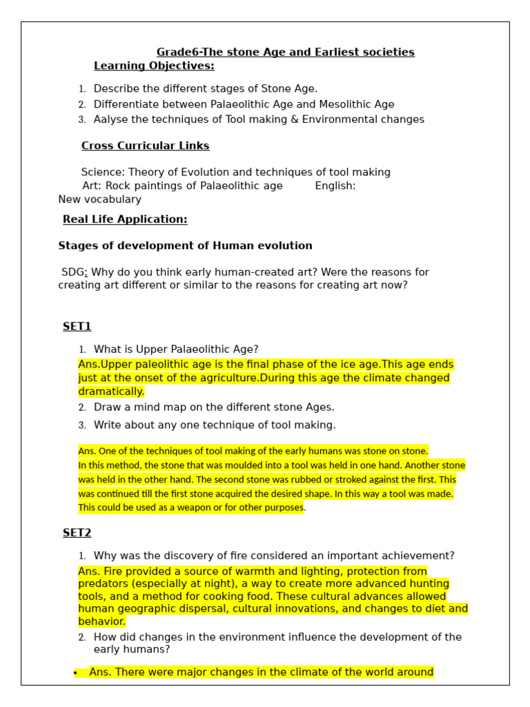 Grade6 SST The Stone Age and Earliest Societies | PDF