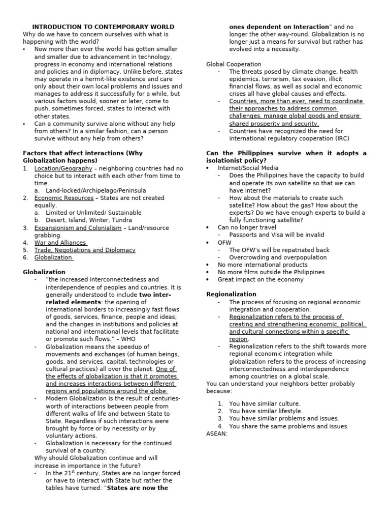 Introduction To Contemporary World | PDF