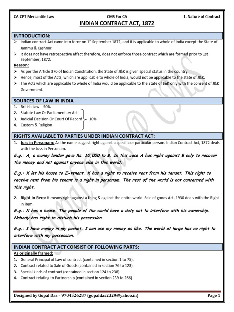 Whole Indian Contract Act | PDF