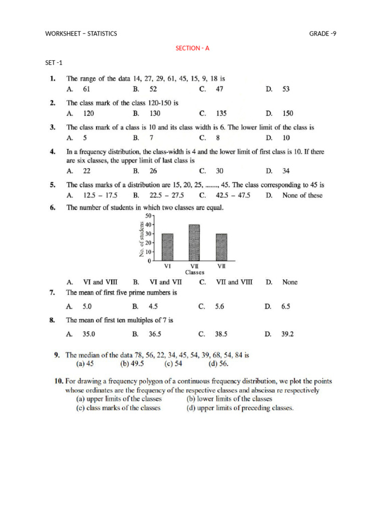 Grade 9 Worksheet - Statistics | PDF