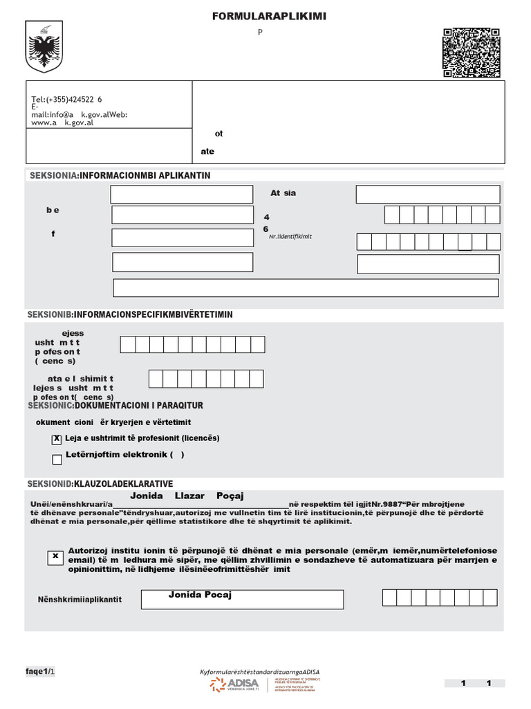 Formular Aplikimi Per Vertetim (4) Sot | PDF
