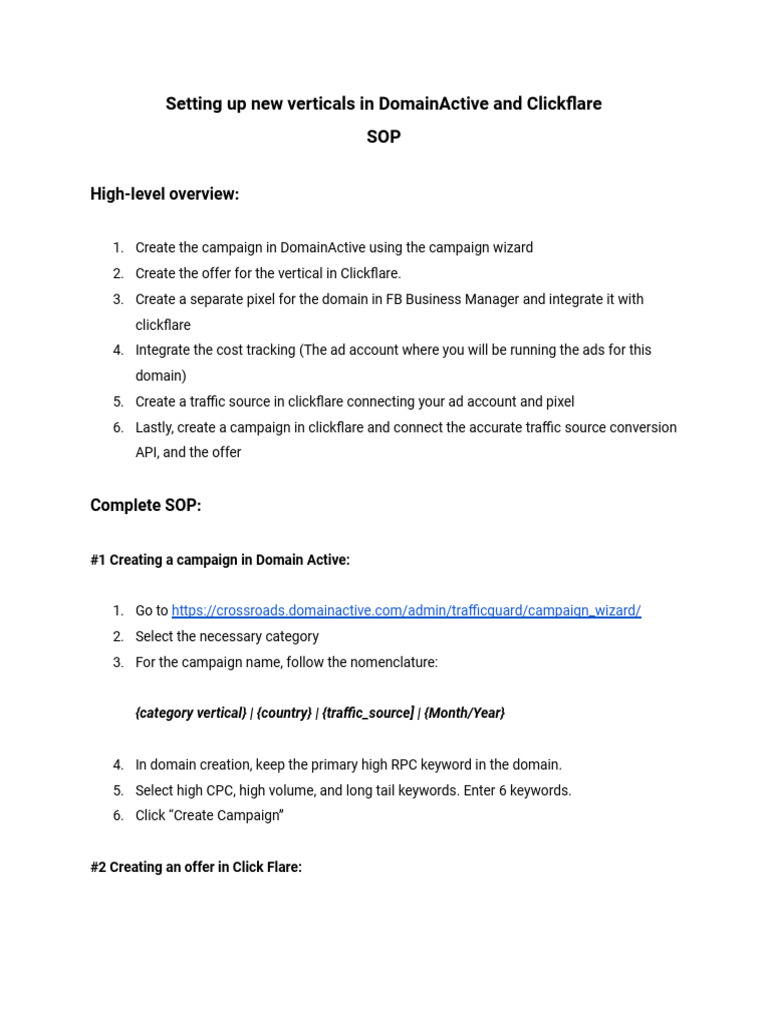SOP For Clickflare Setup | PDF