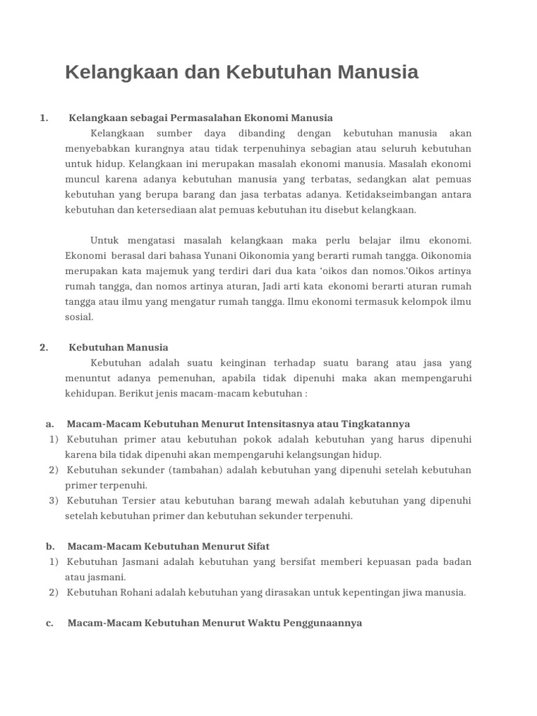 Kelangkaan dan Kebutuhan Manusia | PDF