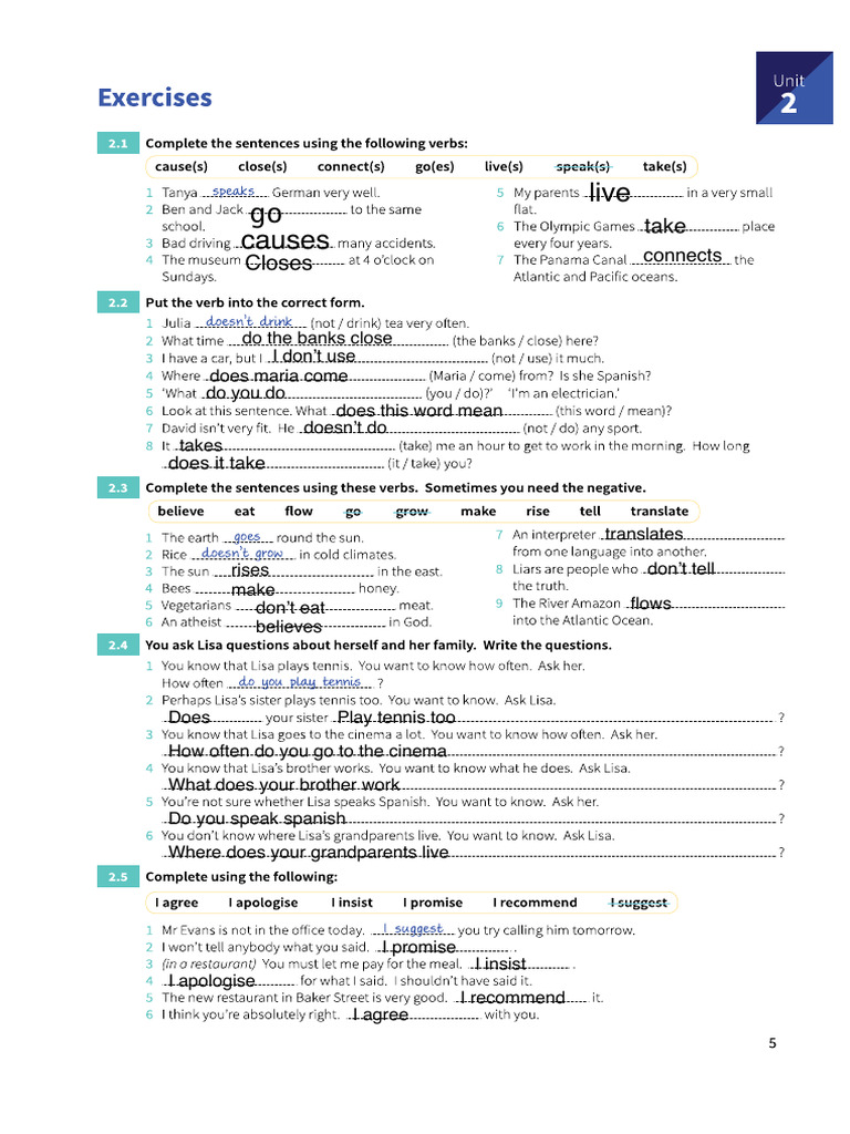 The Present Simple Tense - Excercises | PDF