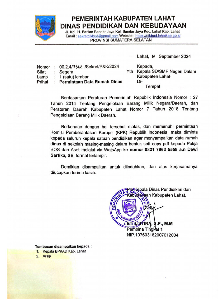 Edaran permintaan data rumah dinas | PDF