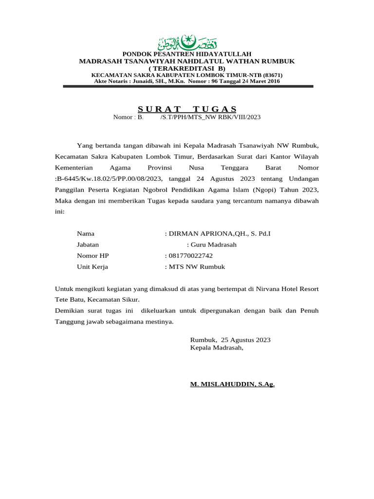 SRT Tugas - MTS | PDF