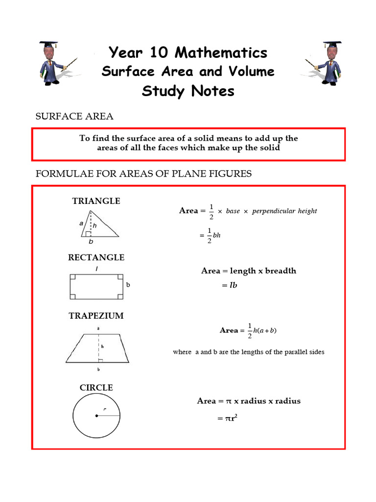 Year 10 Surface Area and Volume Study Notes | PDF