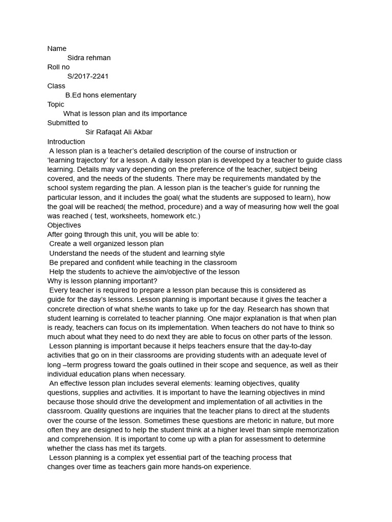 Lesson plan and its importance | PDF