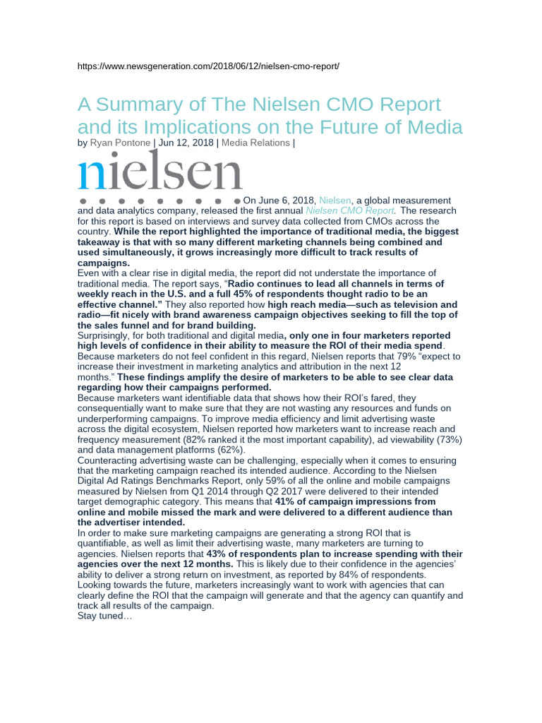 A Summary of The Nielsen CMO Report and Its Implications On The Future ...