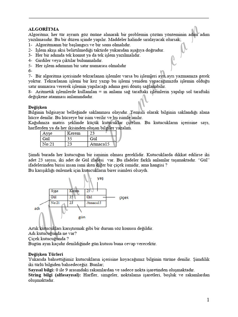 Algoritma Ve Bilgisayar Programlama | PDF