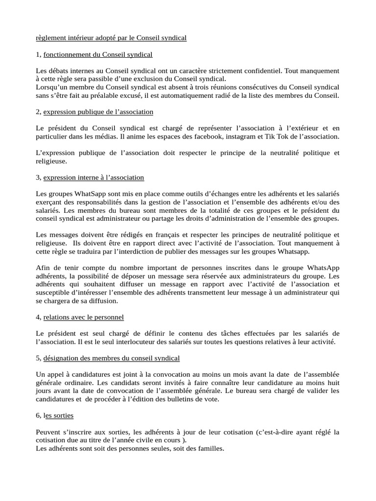 Règlement Intérieur Modifié | PDF