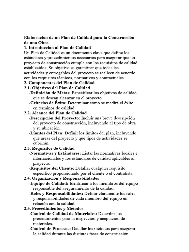 Plan de Control de Calidad | PDF