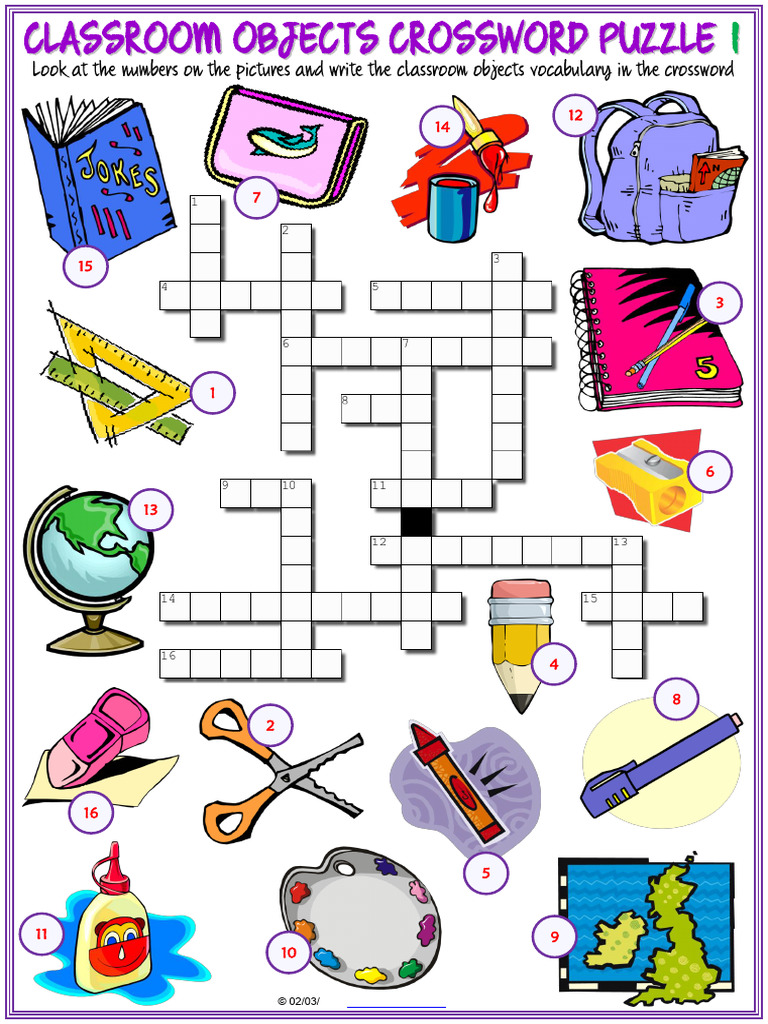 Classroom objects crossword | PDF