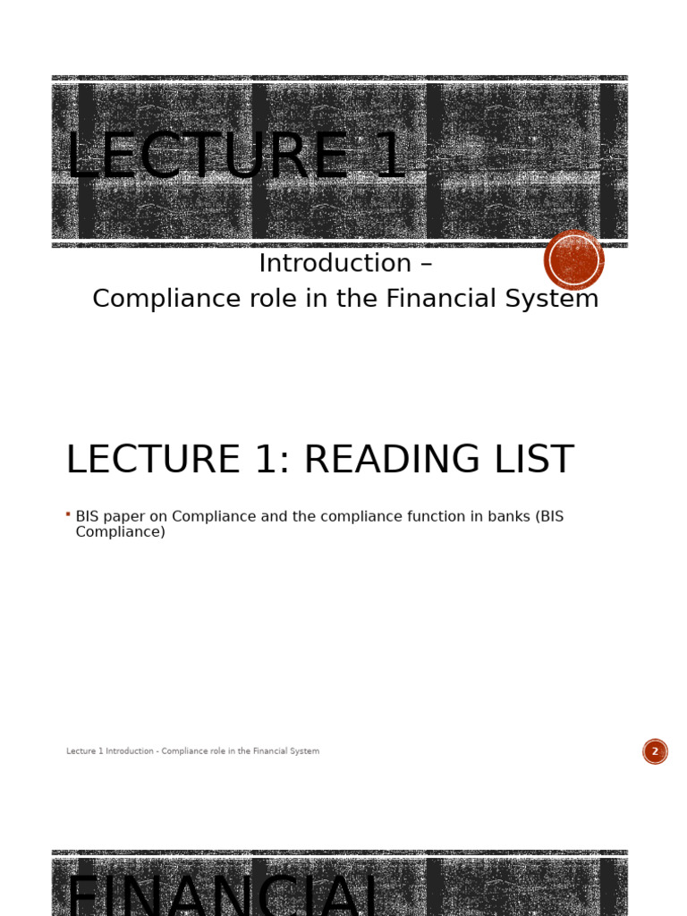 Week 1 - Introduction - Compliance Role in The Financial System | PDF