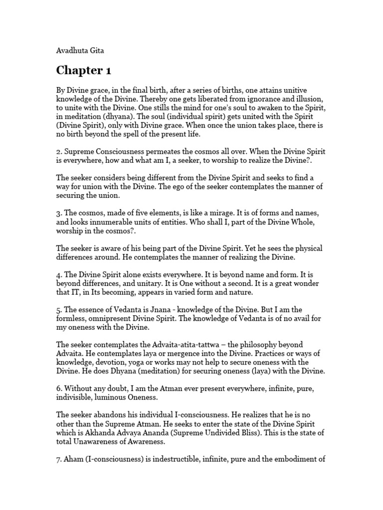 Dattatreya Avadhuta Gita Song of The Free Soul | PDF