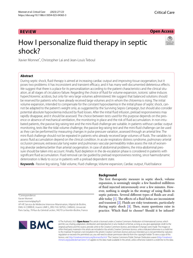 How I Personalize Fluid Therapy in Septic Shock | PDF