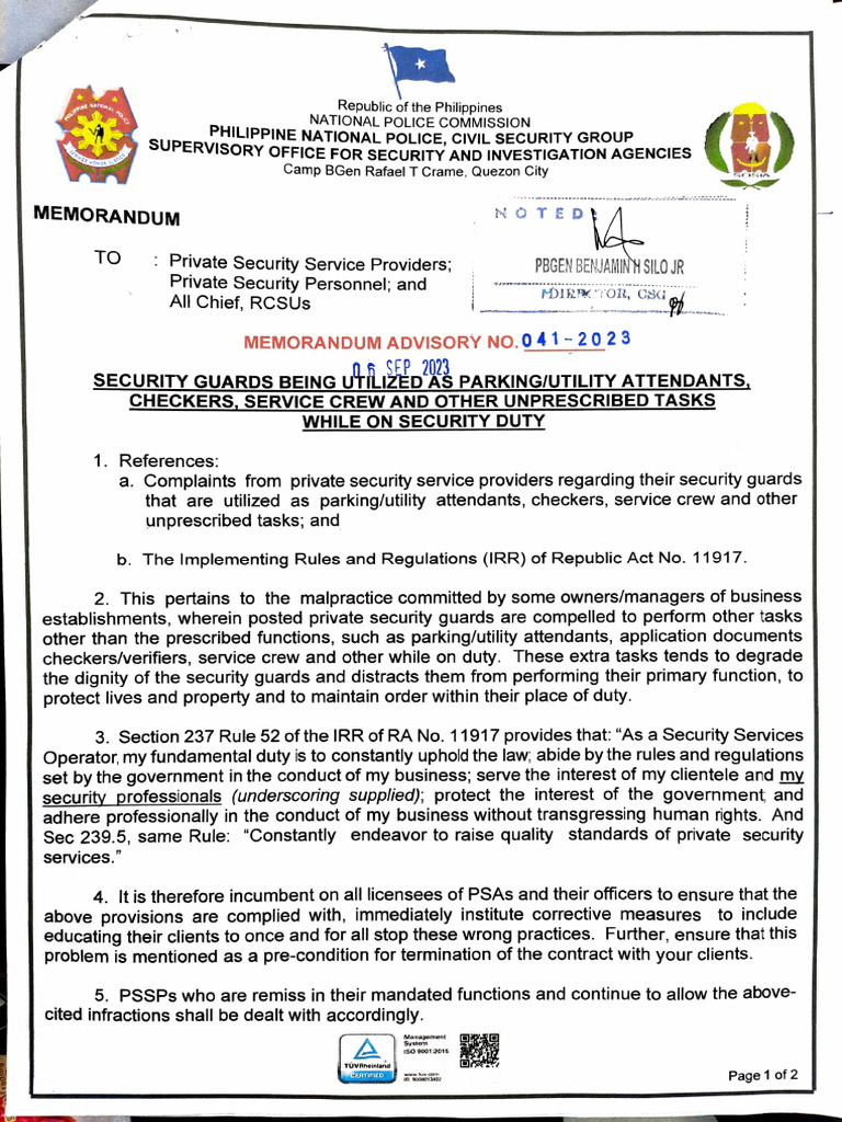 Security Guards Being Utilized As ParkingUtility Attendants, Checkers, Service Crew and Other ...