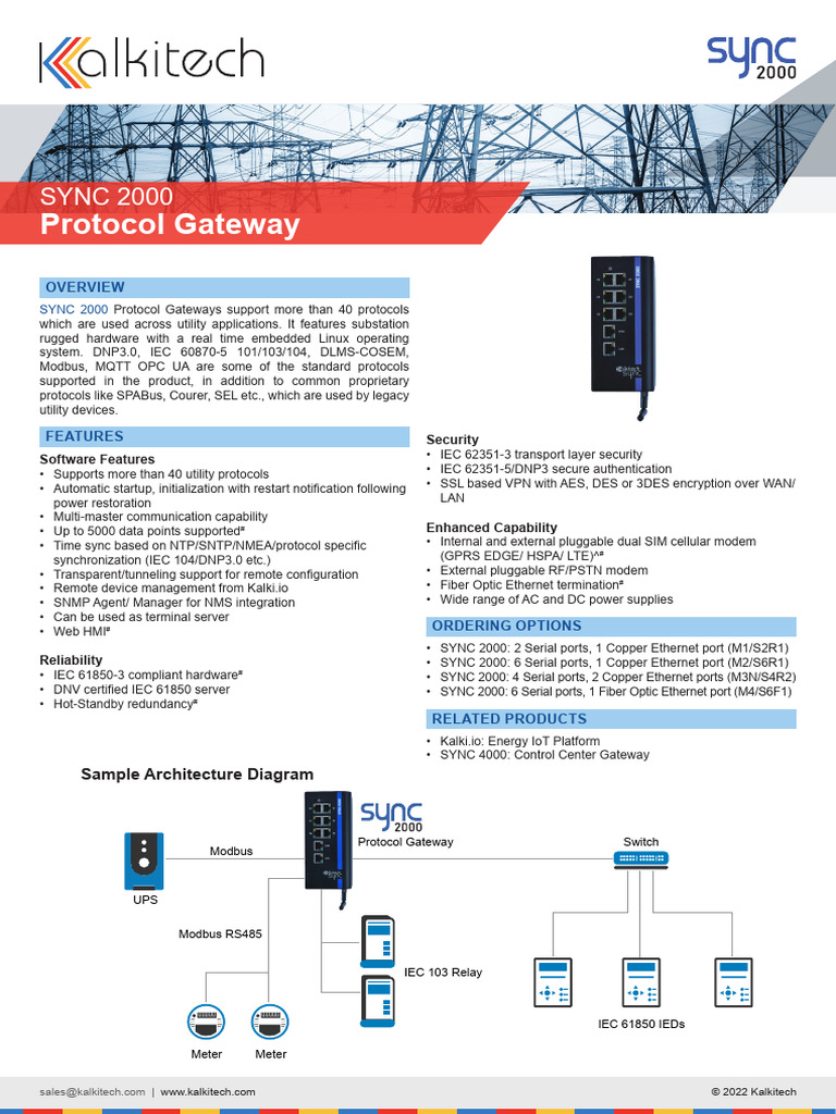 DS0140002 Kalkitech SYNC 2000-Protocol-Gateway 5.13.062022 | PDF