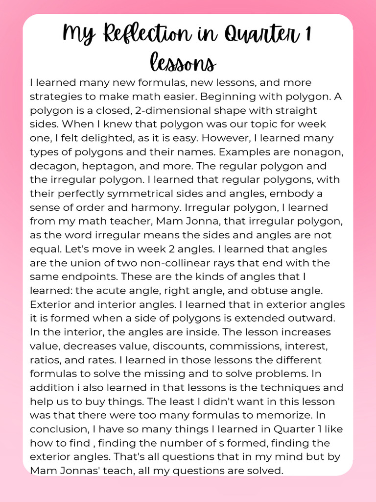 My Reflection in Quarter 1 Lessons (Letterheads) - 20241001 - 035349 ...