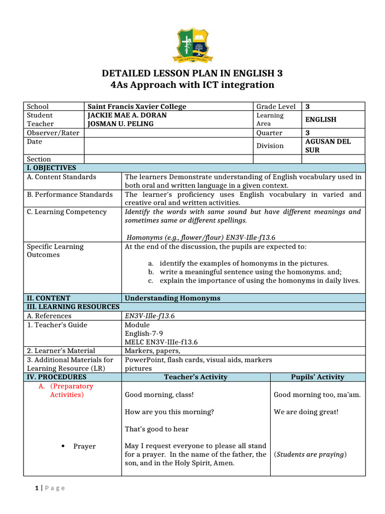 Jackie Lesson Plan Homonyms | PDF