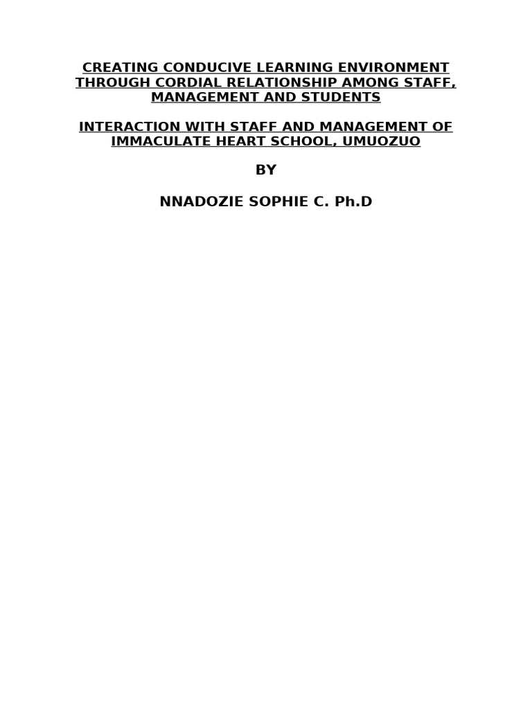 Creating Conducive Learning Environment Through Cordial Relationship ...