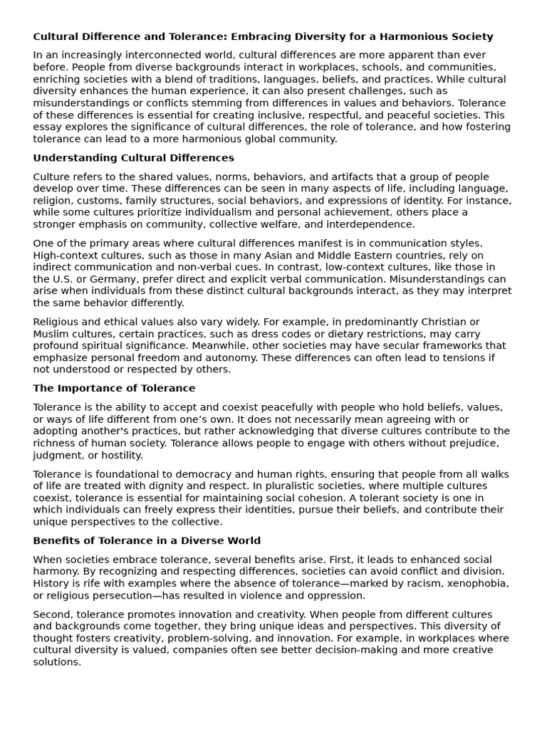 Cultural Difference and Tolerance | PDF
