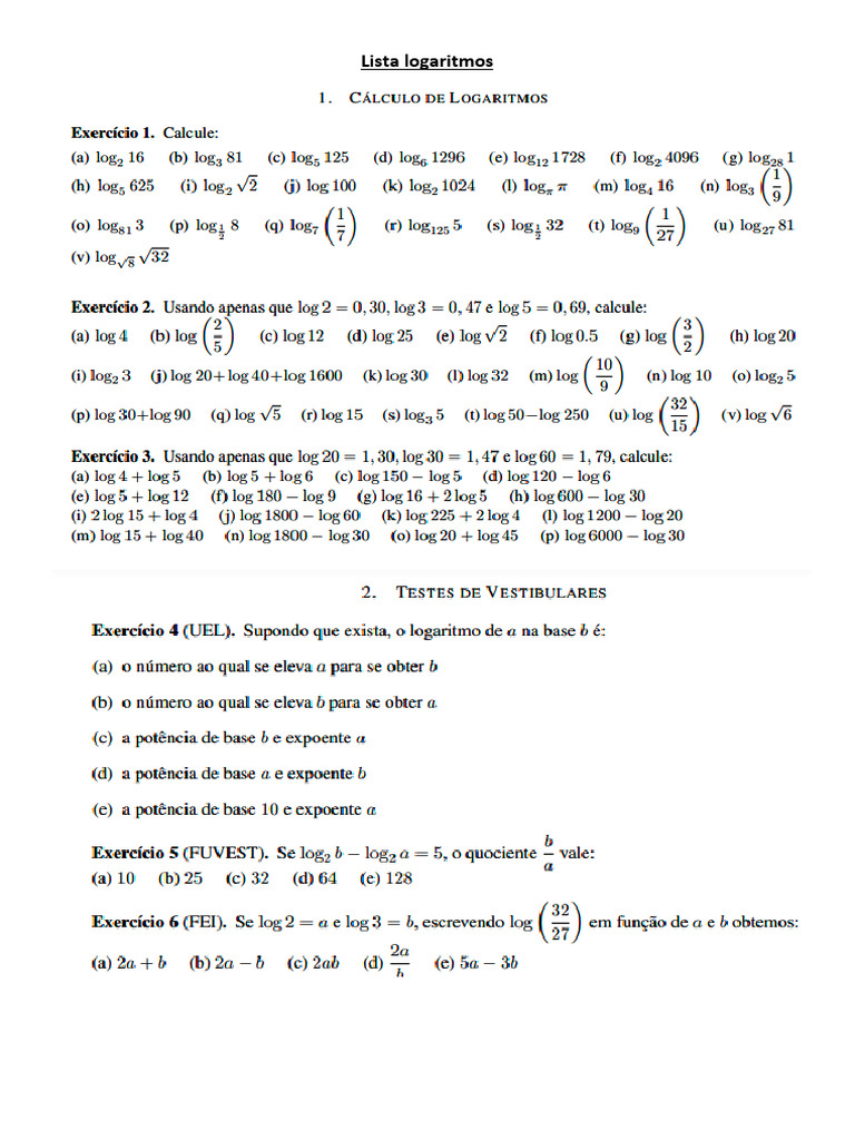 Lista Logaritmos | PDF