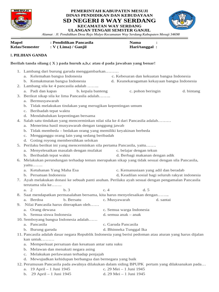 SOAL KUMER (Pend. Pancasila, B.Indo, IPAS) Kelas 5 | PDF | Seni & Disiplin Bahasa