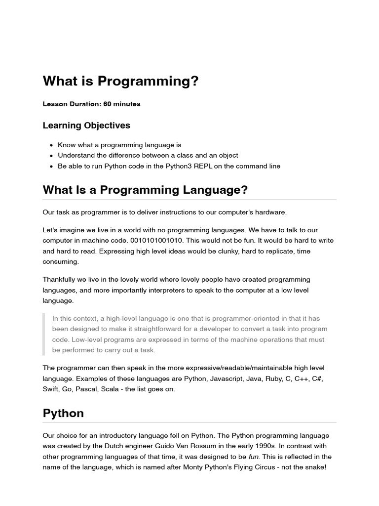 Lesson 1 What is programming | PDF