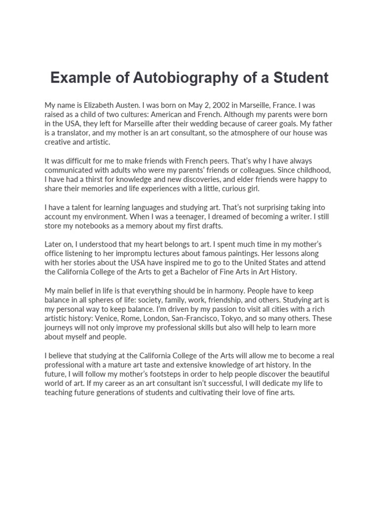Example of Autobiography of a Student | PDF