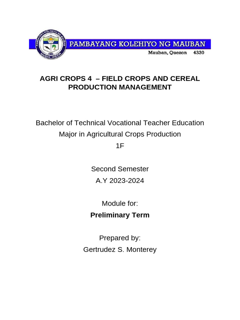 1f Agri Crops 4 Module 1 | PDF