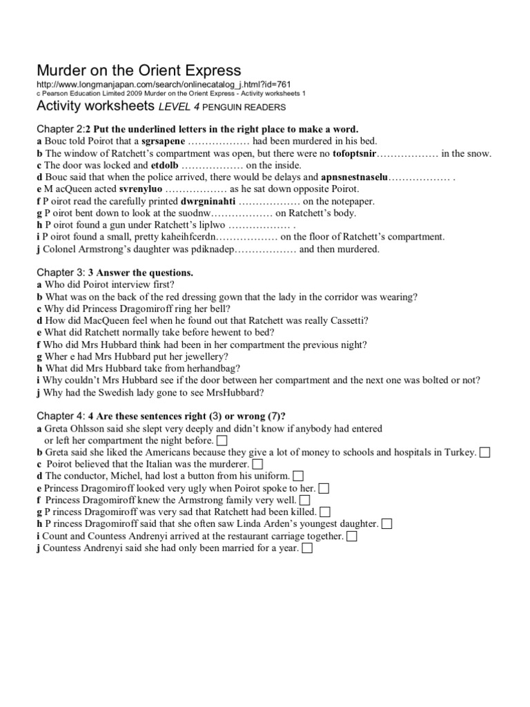 Murder On The Orient Express Chapters 2 To 4 | PDF | Hercule Poirot ...