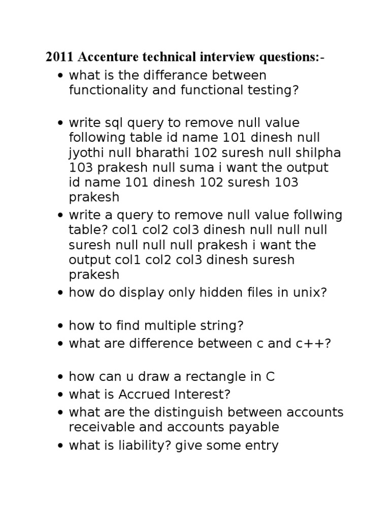 2011 Accenture Technical Interview Questions | PDF | Subroutine | C (Programming Language)