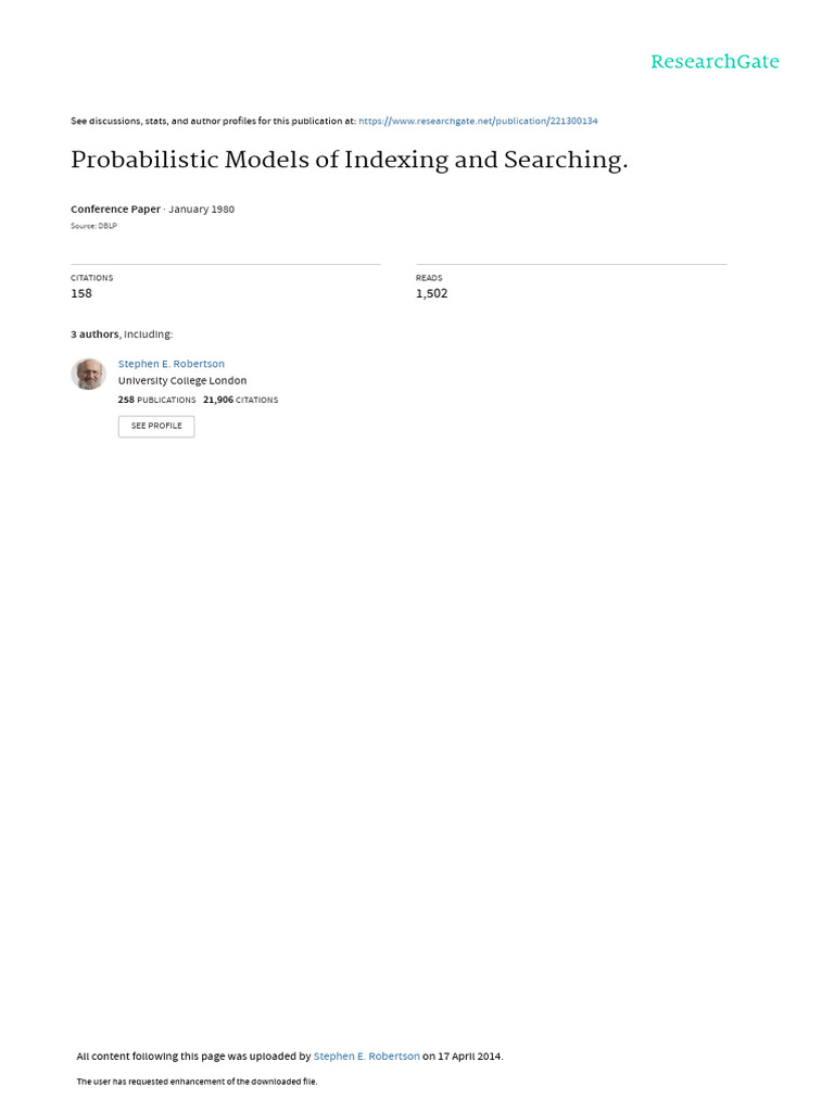 Probabilistic Models of Indexing and Searching | PDF