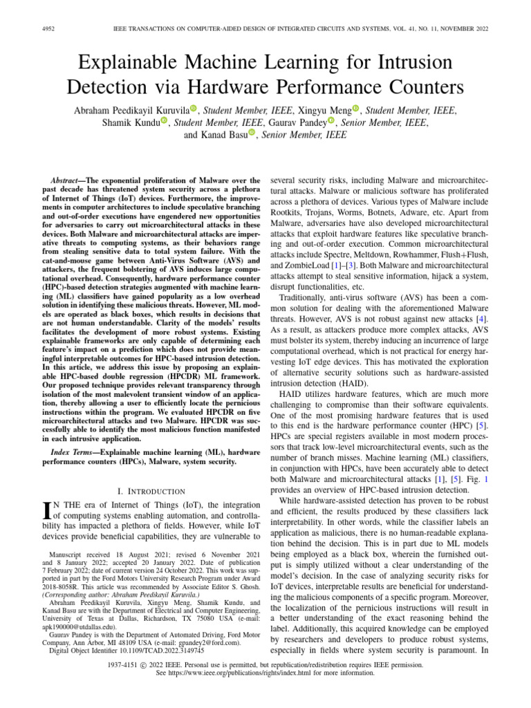 Explainable Machine Learning For Intrusion Detection Via Hardware Performance Counters Pdf