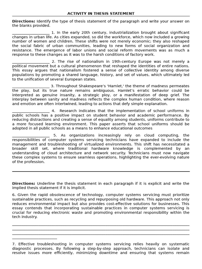Activity in Thesis Statement | PDF