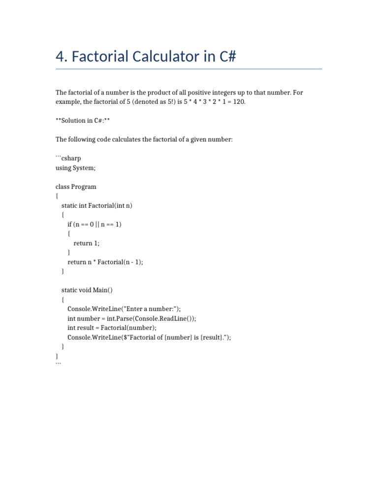 4 Factorial Calculator in C# | PDF