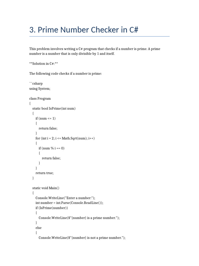 3 Prime Number Checker in C# | PDF