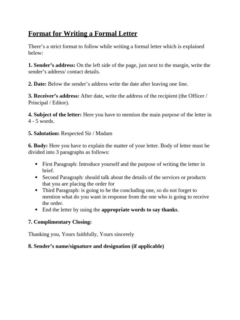 Format For Writing A Formal Letter Pdf