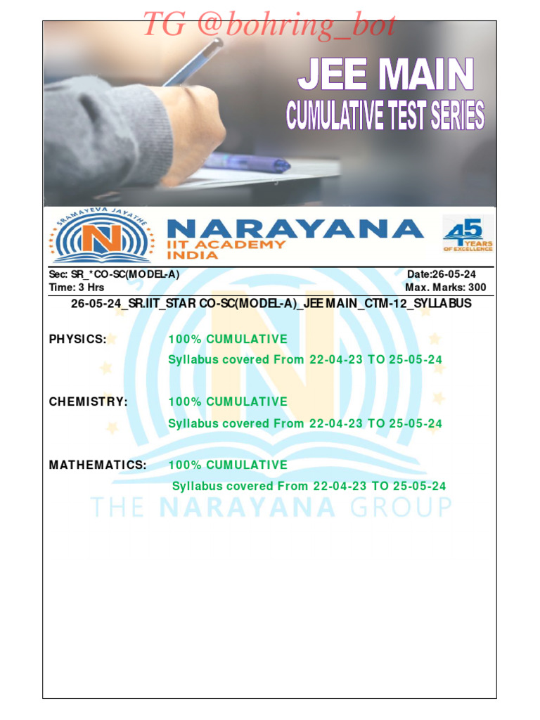 26-05-24 - SR - Iit - Star Co-Sc (Model-A) - Jee Main - CTM-12 - Syllabus | PDF