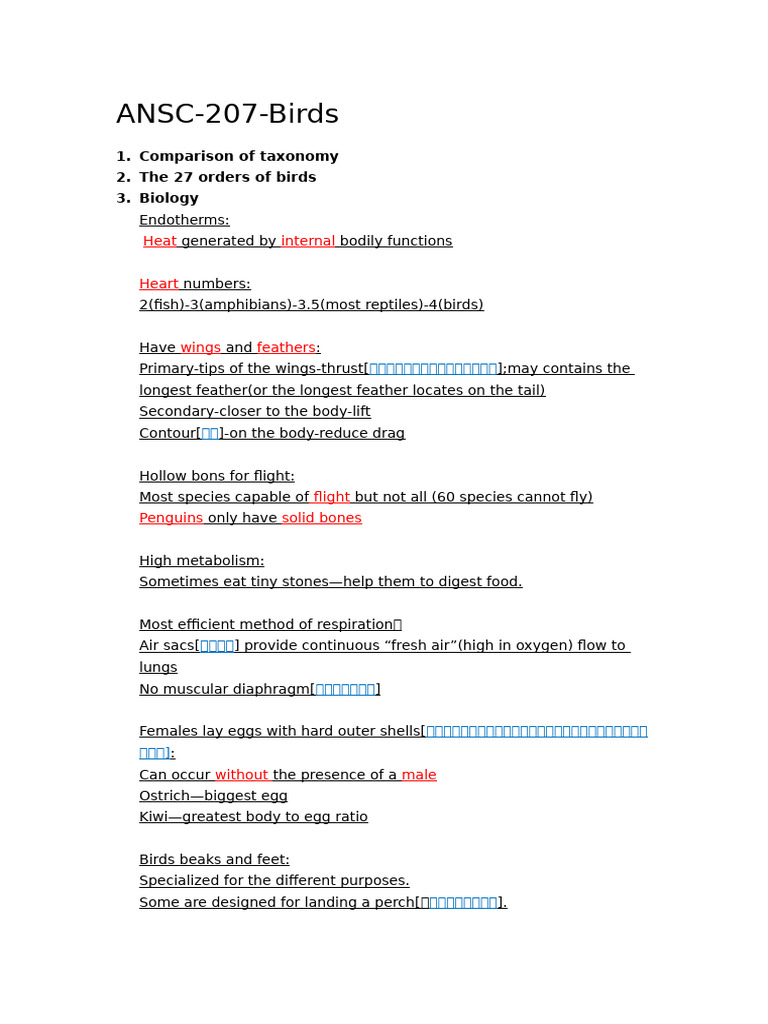 Birds-Lecture Notes | PDF