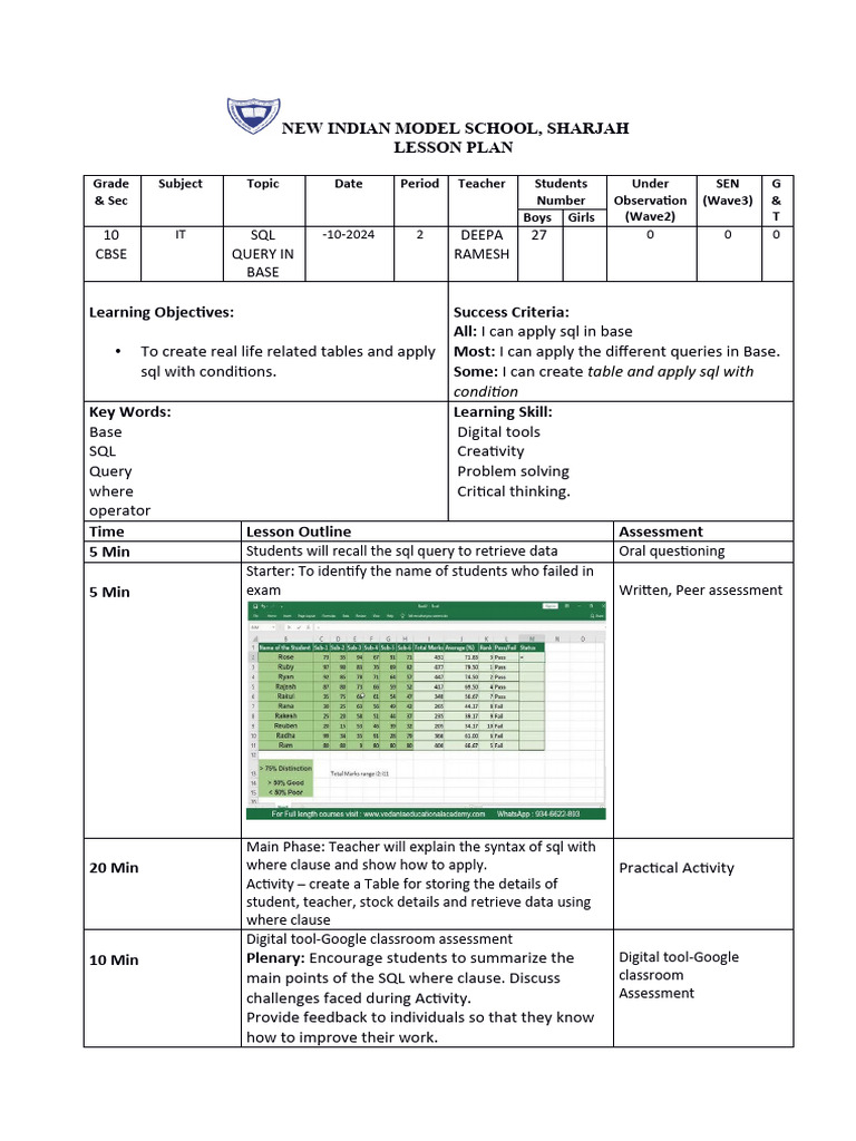 10f Cbse It LP SQL Query in Base (Lp2) | PDF