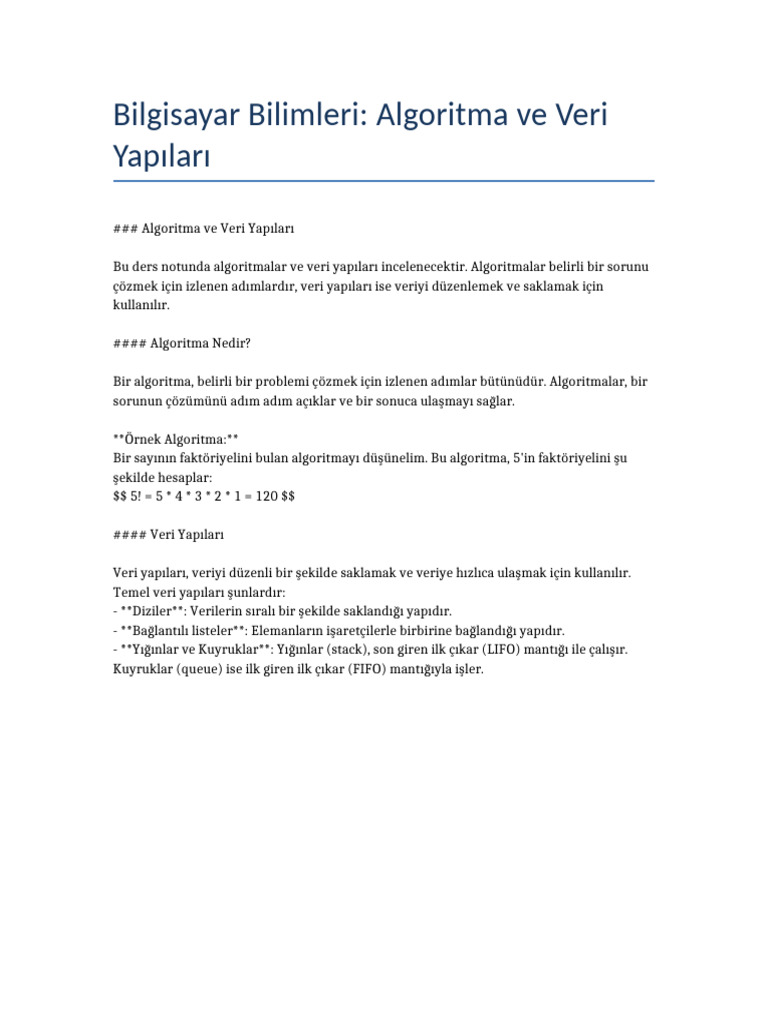 Bilgisayar Bilimleri Algoritma Ve Veri Yapıları | PDF
