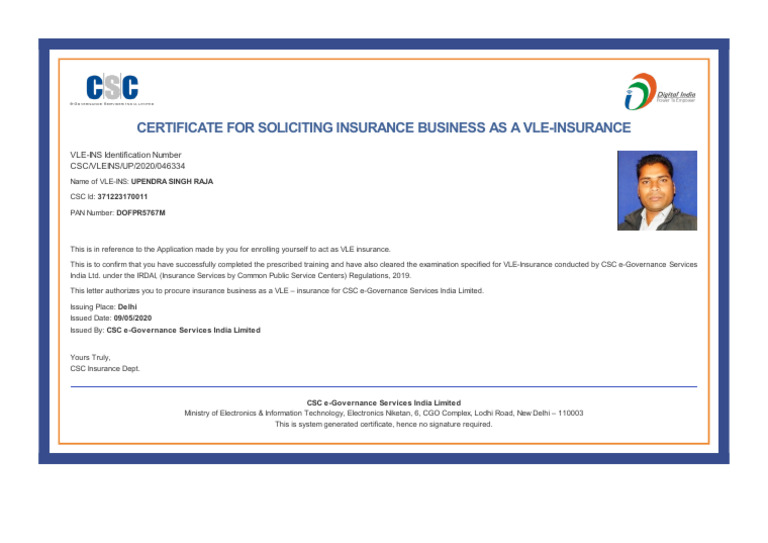 Vle Ins Certificate | PDF