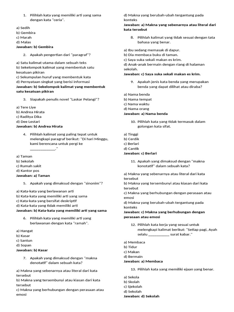 Sumatif Bindo Kls 6 | PDF