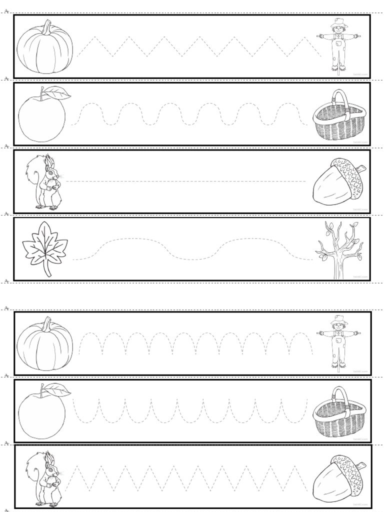 Black and White Fall Fine Motor Skills Tracing Cards Lines | PDF