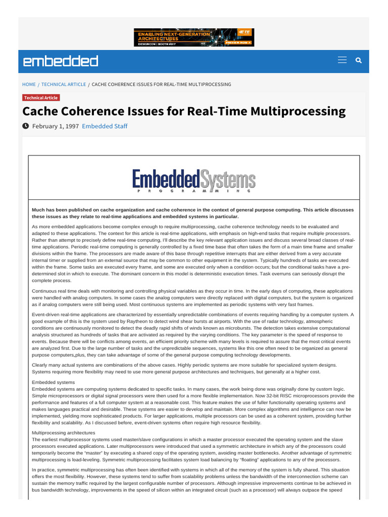 Cache Coherence Issues For Real-Time Multiprocessing - Alfredo Romagosa - Embedded | PDF