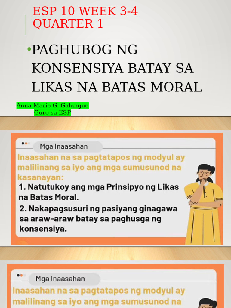 ESP 10 Week 3 4 PAGHUBOG SA KONSENSYA BATAY SA LIKAS NA BATAS MORAL | PDF
