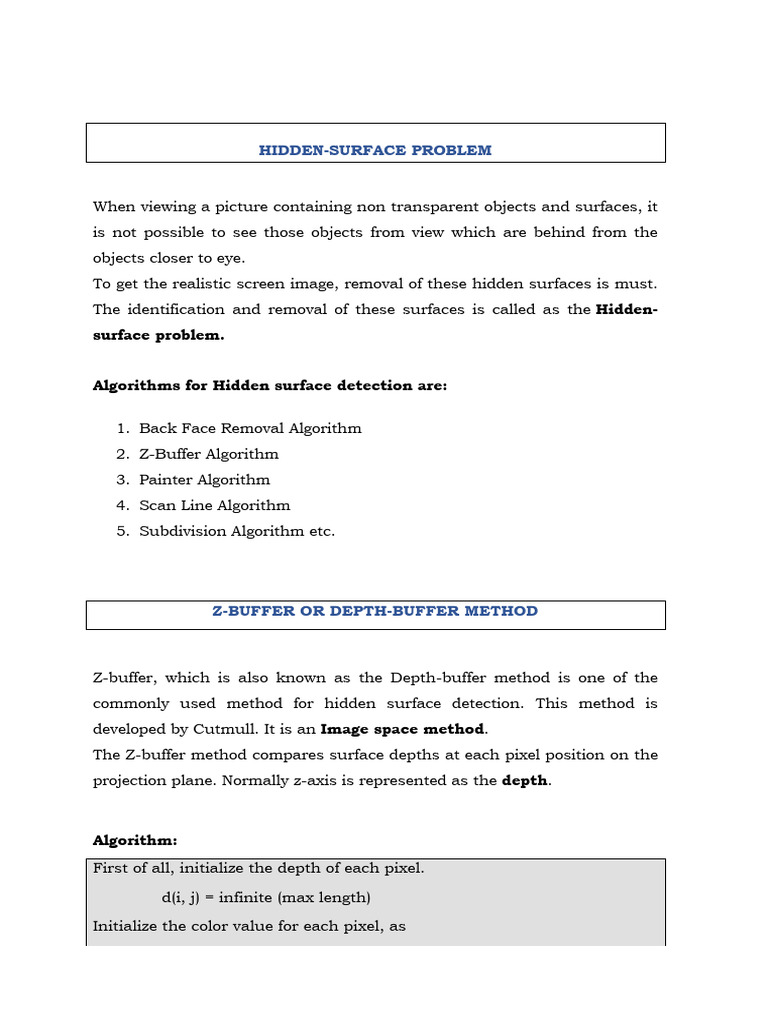 Hidden Surface Detection Algorithms | PDF